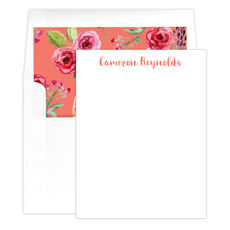 Personalized Salmon Floral Flat Note Cards